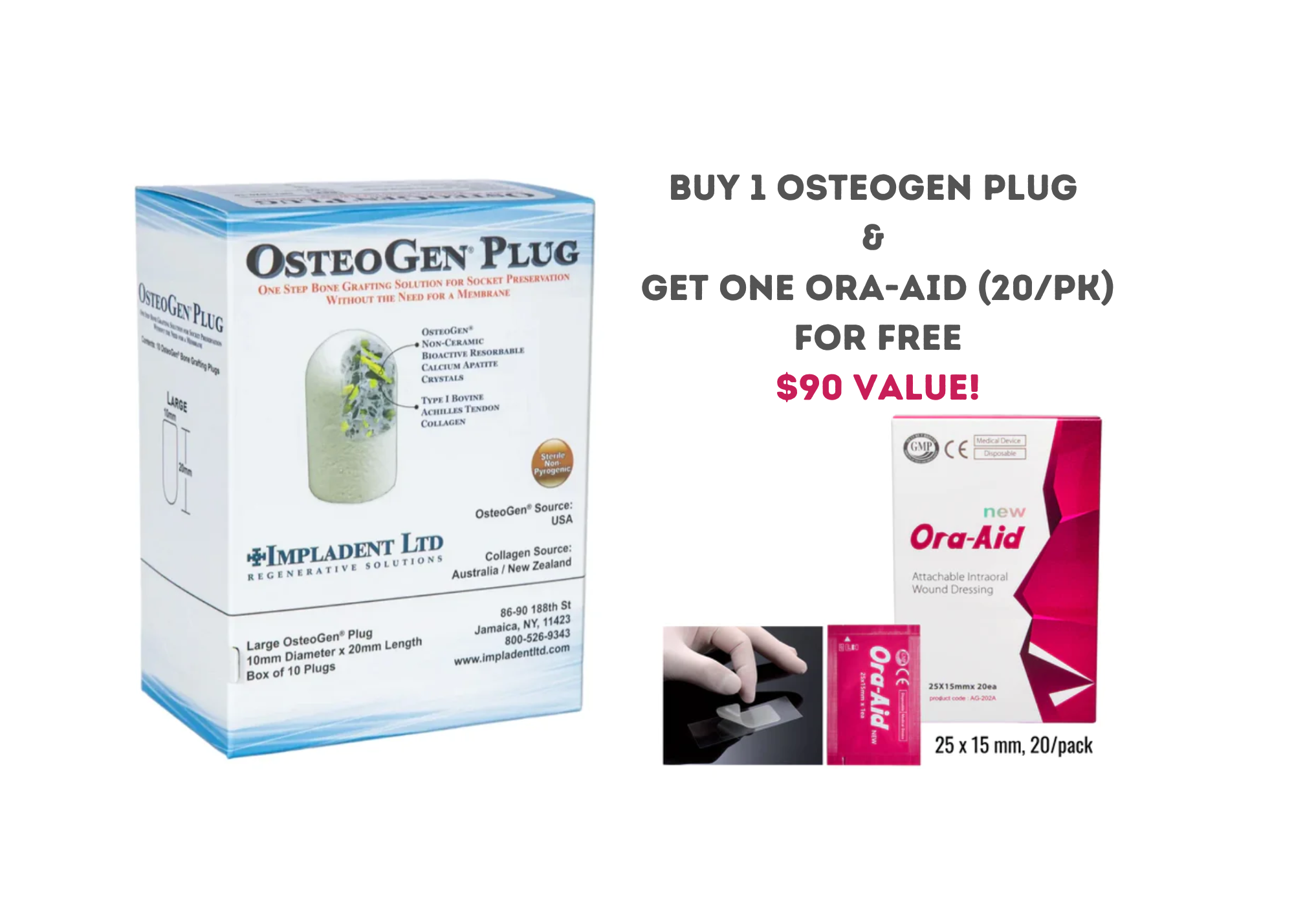 OsteoGen Bone Graft Plugs Large, Pack of 10, Get Free Oral wound ...